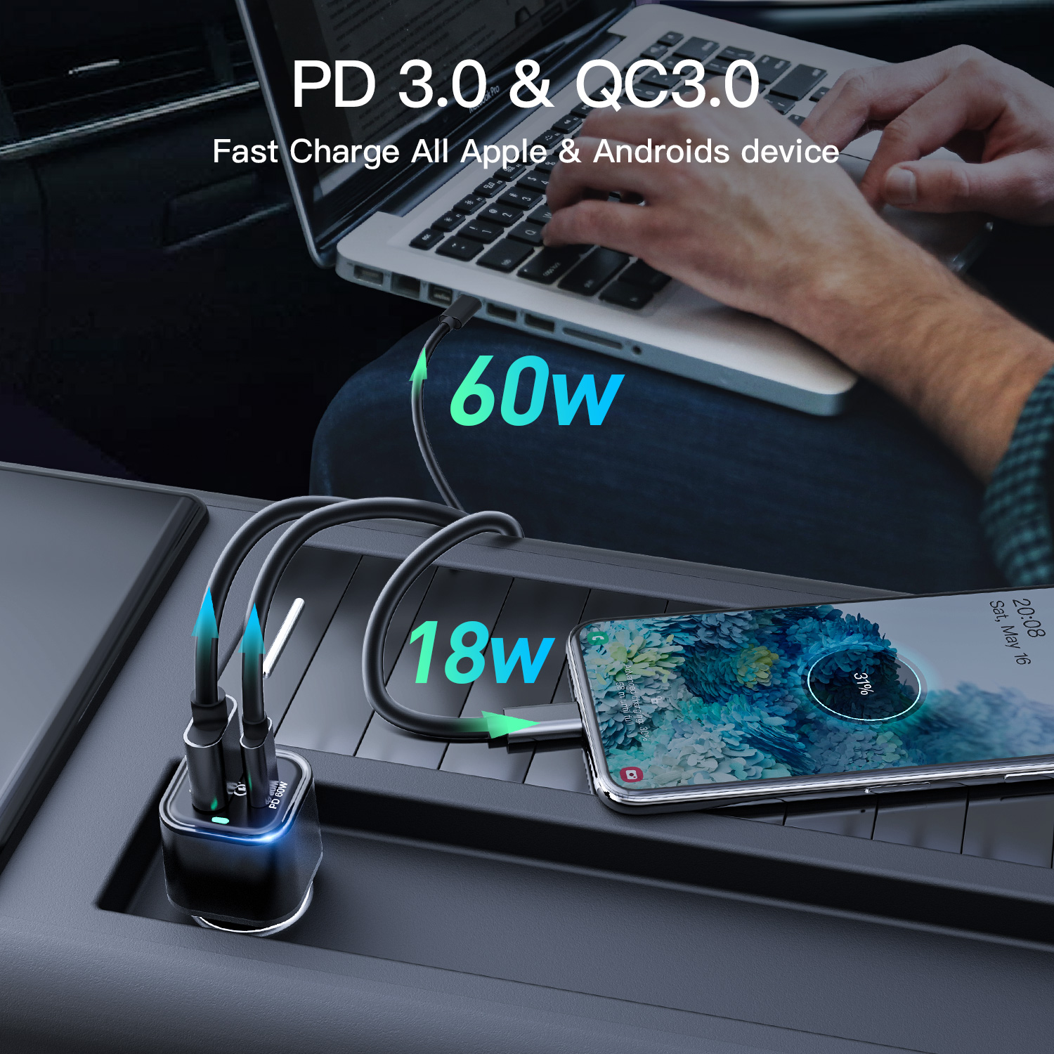REXING JETSPEED Black 78W PowerDelivery+ USB-C/USB Car Charger with ...